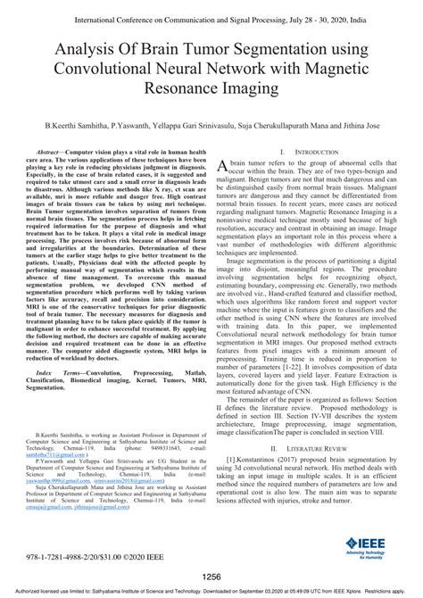Pdf Analysis Of Brain Tumor Segmentation Using Convolutional Neural