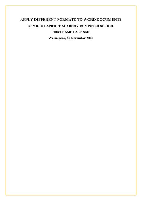 Microsoft Word Practical Assignment Apply Different Formats To Word