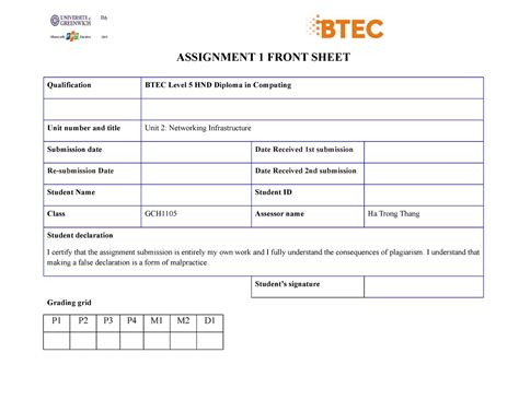 1 Unit 2 Assignment 1 Frontsheet Gch1105 Assignment 1 Front Sheet Qualification Btec Level
