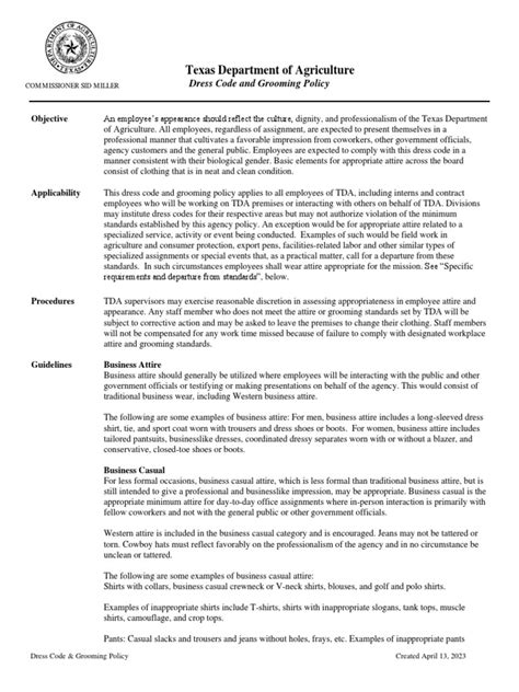 Dress Code And Grooming Policy Download Free Pdf Clothing Trousers
