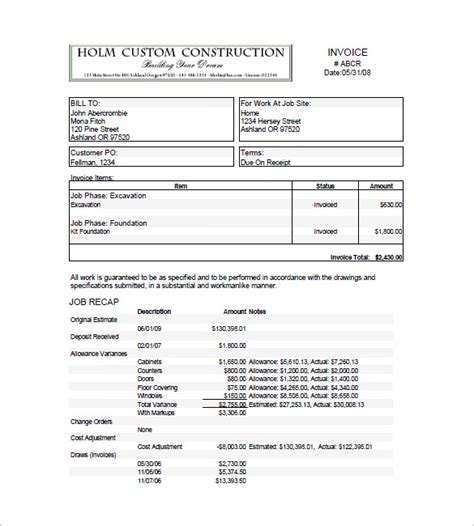 Construction Invoice Template 18 Free Word Excel Pdf Format Download