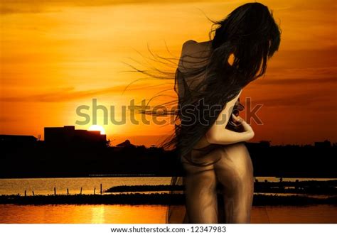 Sexy Model Hair Blowing Wind Sunset Stock Photo 12347983 Shutterstock