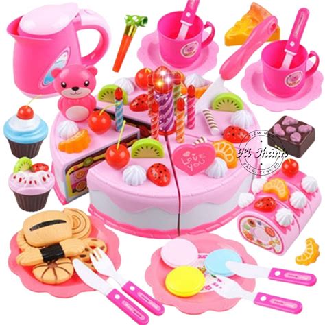 Bộ đồ Chơi Bánh Kem Sinh Nhật 80 Chi Tiết Kèm đèn Nhạc Thổi Nến Cho
