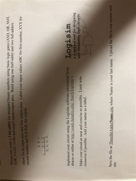 Solved Te A 3 Bit Adder For Unsigned Binary Numbers Using