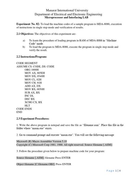 Eee 326 Lecture 2 And 3 Micro Lab 2 And 3 Pdf Assembly Language Filename
