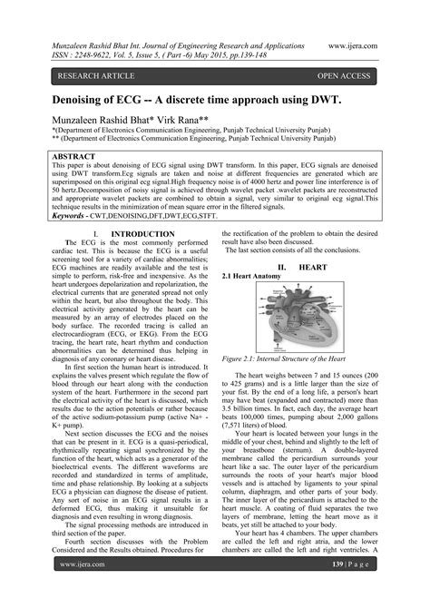 Denoising Of Ecg A Discrete Time Approach Using Dwt Pdf Heart