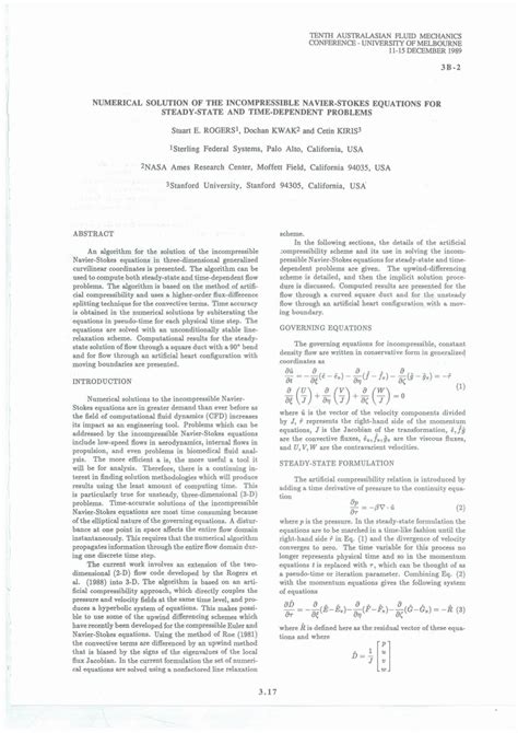 Pdf Numerical Solution Of The Incompressible Navier Stokes Equations For Steady State And Time