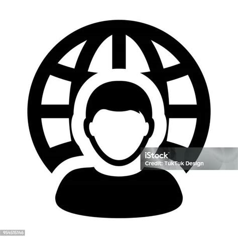 비즈니스 아이콘 벡터 남성 사람 프로필 아바타 문양 그림에서 국제 네트워크 연결에 대 한 글로브 기호 경영자에 대한 스톡 벡터