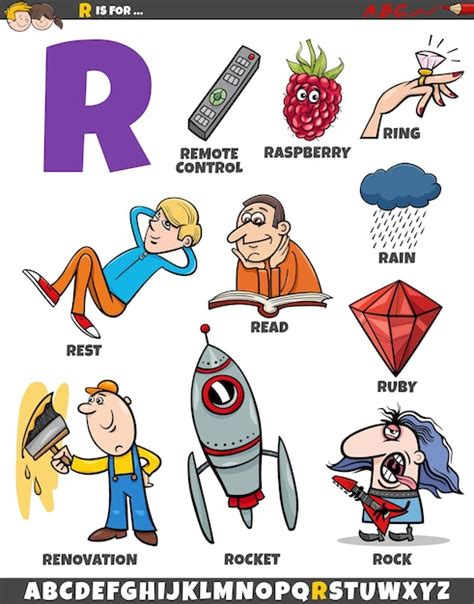 Premium Vector Letter R Set With Cartoon Objects And Characters