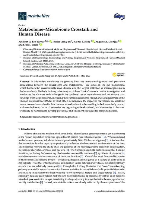 Pdf Microbiome Metabolome Interactions In Human Health And Disease