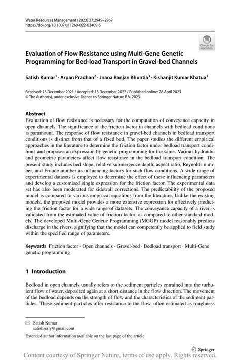 Evaluation Of Flow Resistance Using Multi Gene Genetic Programming For Bed Load Transport In