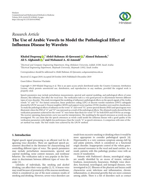 Pdf The Use Of Arabic Vowels To Model The Pathological Effect Of