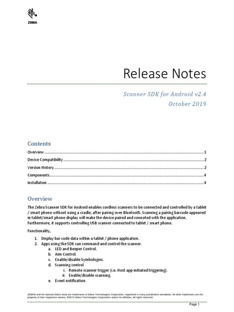 Release Notes Android Sdk V24100 Pdf Pdf Barcode Android