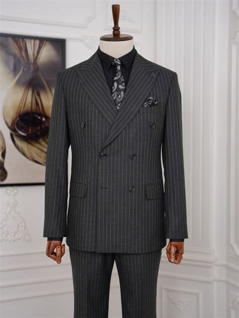 Black Striped Double Breasted Suit 2 Piece Viossi