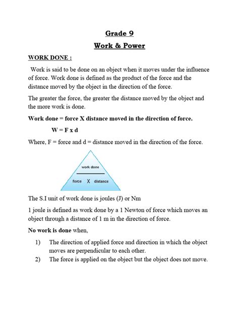 Grade 9 Work And Power Notes Download Free Pdf Force Power Physics