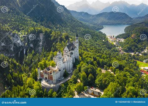 Aerial View On Neuschwanstein Castle Schwangau Bavaria Germany Drone