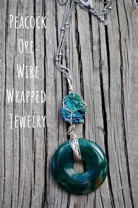 Wire Wrapped Peacock Ore Crystal Necklace Wire Wrapped Jewelry