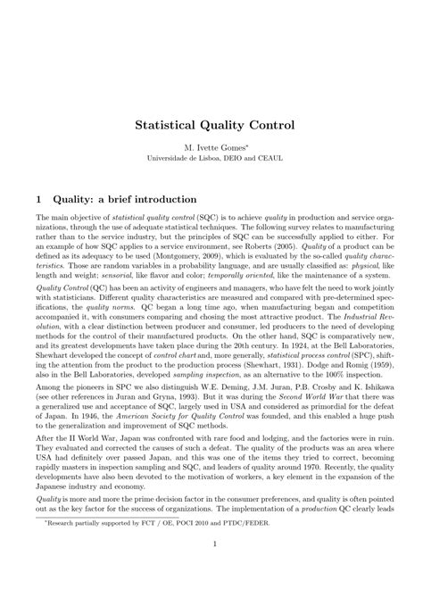 Pdf Statistical Quality Control