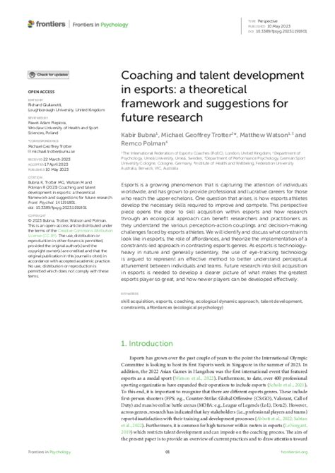 Pdf Coaching And Talent Development In Esports A Theoretical Framework And Suggestions For