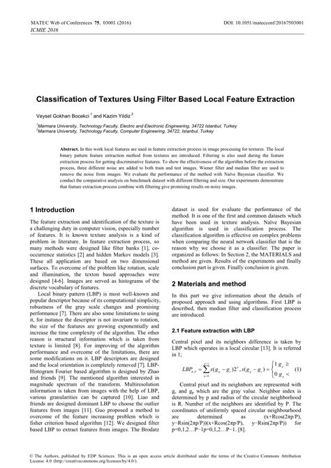 Pdf Classification Of Textures Using Filter Based Local Feature Extraction