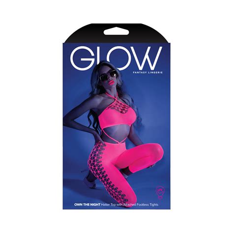 Glow Own The Night Cropped Cut Out Halter Bodystocking Neon Pink Os