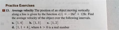 practice exercises 13 average velocity the position of an object
