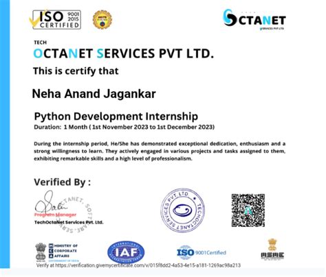 neha jagankar on linkedin octanetinternship pythonadventure