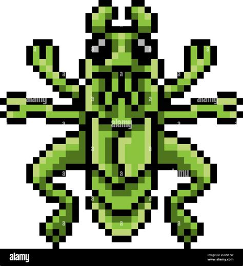 Grasshopper Bug Insect Pixel Art Game Cartoon Icon Stock Vector Image