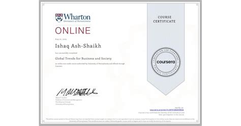 Completion Certificate For Global Trends For Business And Society Ishaq Ash Shaikh