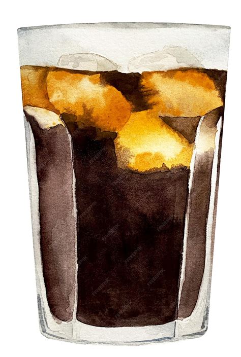 흰색 절연 얼음 조각 수채화 콜라 유리 프리미엄 벡터