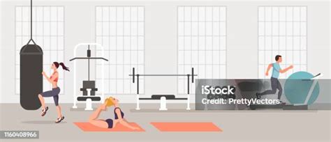 체육관에서 운동을하는 스포츠 사람들 벡터 플랫 그래픽 디자인 격리 일러스트 아이콘 체육관에 대한 스톡 벡터 아트 및 기타 이미지 체육관 학교 체육관 배경 주제