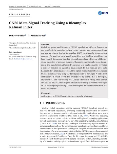 Pdf Gnss Meta Signal Tracking Using A Bicomplex Kalman Filter