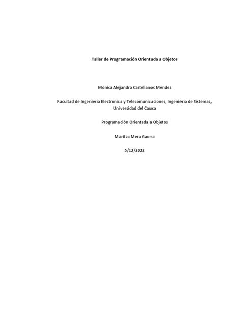 Taller 1 De Poo Pdf Objeto Informática Herencia Programación Orientada A Objetos