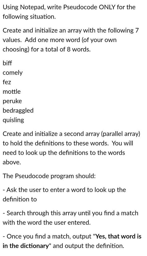 Solved Using Notepad Write Pseudocode Only For The