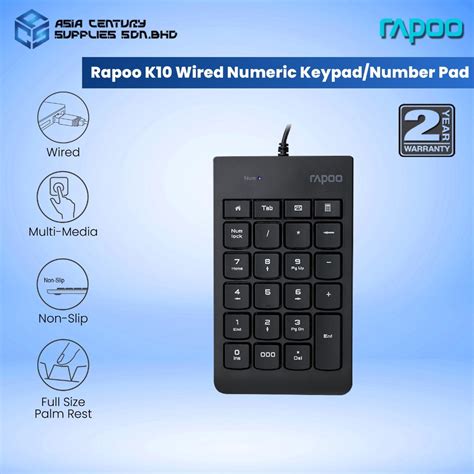 Rapoo K10 Numeric 23keys Wired Keyboard Black Usb Connection Laser Carved Keypad