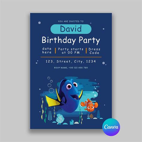 Finding Nemo Birthday Invitation Template Digital Card Birthday