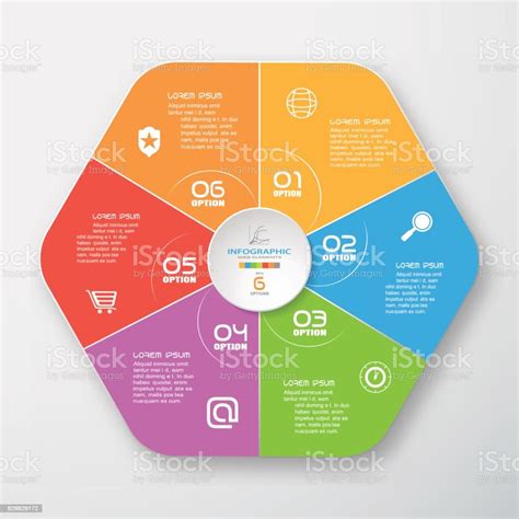 벡터 Infographic 색상 6 각형과 둥근 형태의 그라데이션 회색 배경에 그림자 흰색 텍스트와 아이콘 종이에서 잘라