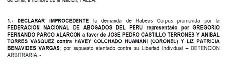 Poder Judicial Declara Improcedente Hábeas Corpus A Favor De Pedro