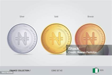 골든 실버 청동 동전입니다 현실적인 금속 나이지리아 나이라 동전 세트 배경에 고립 된 개체입니다 웹사이트 웹 디자인 모바일 애플