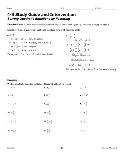 Solving Quadratic Equations By Factoring