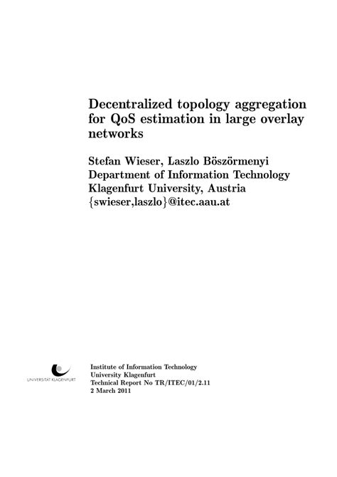 Pdf Decentralized Topology Aggregation For Qos Estimation In Large