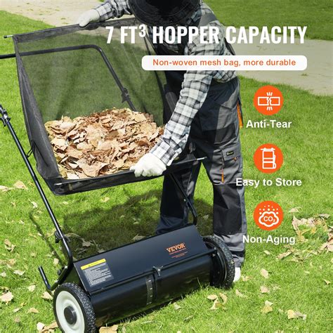 Vevor Push Lawn Sweeper 26 Inch Leaf And Grass Collector Strong Rubber