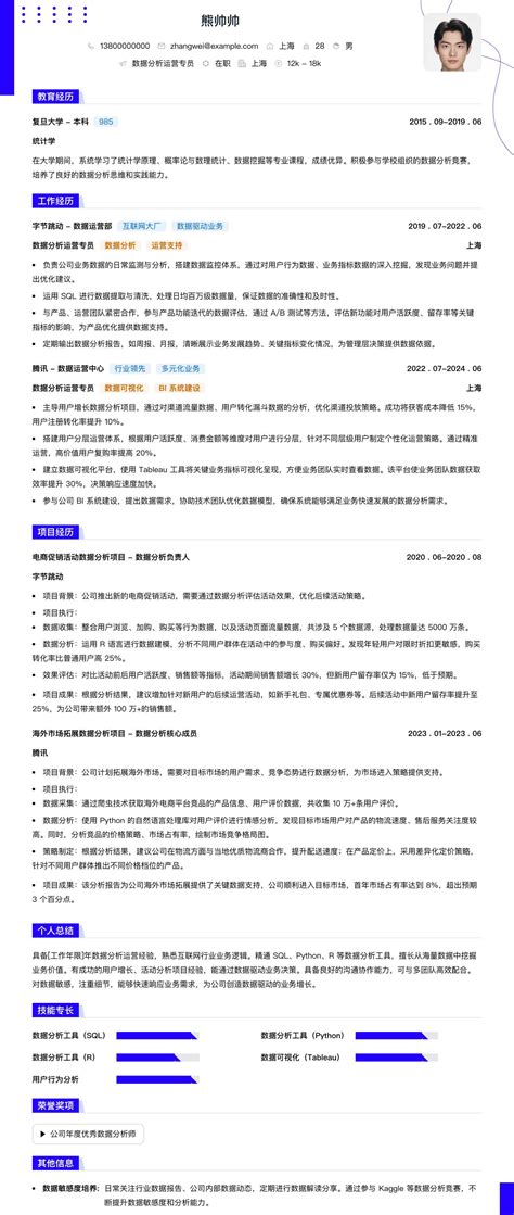 数据运营简历 数据运营简历模板在线制作 熊猫简历