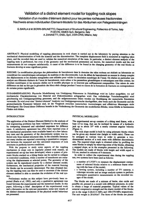 Pdf Validation Of A Distinct Element Model For Toppling Rock Slopes
