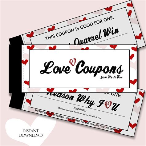 Valentines Day Coupon Book Printable Love Coupons Romantic Coupons
