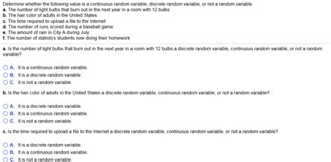 Solved Determine Whether The Following Value Is A Continuous
