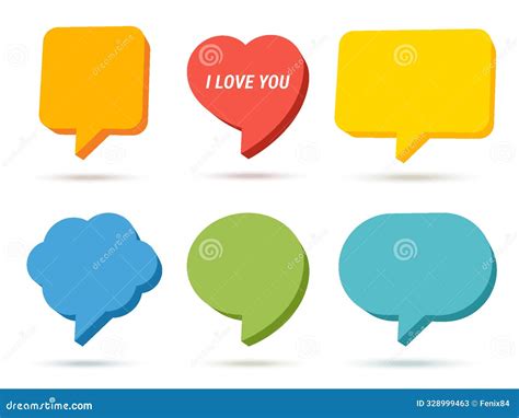 Speech Bubbles Set Of 3d Vector Shapes Square Rectangle Heart