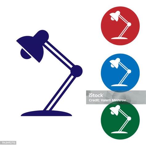 파란색 테이블 램프 아이콘 흰색 배경에 고립입니다 테이블 사무실 램프 원 버튼의 색상 아이콘을 설정 합니다 벡터 일러스트 0명에 대한 스톡 벡터 아트 및 기타 이미지