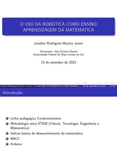 O Uso Da Robótica Como Ensino Aprendizagem Da Matemática Pdf Arduino Pedagogia