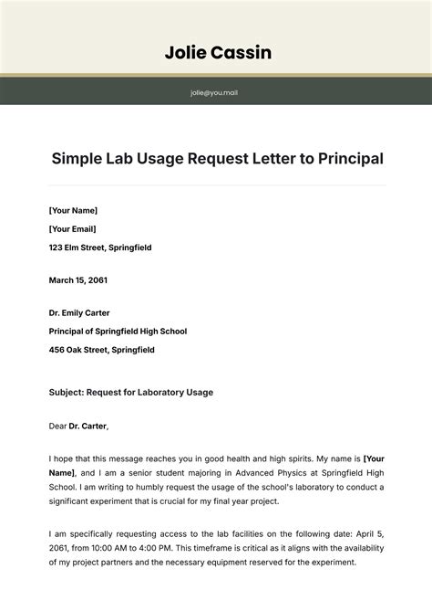 Free Simple Lab Usage Request Letter To Principal Template To Edit Online